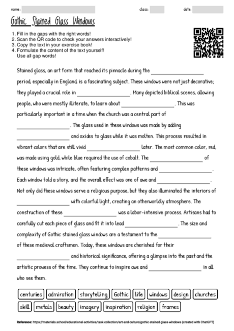 Worksheet with the topic "Gothic Stained Glass Windows" | MATERIALS.SCHOOL