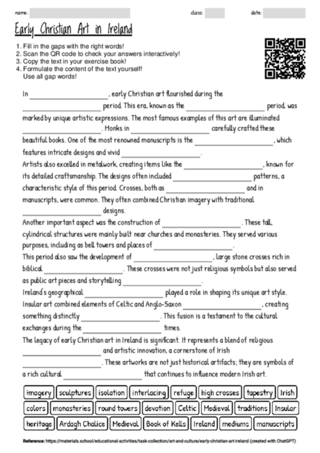 Worksheet with the topic "Early Christian Art in Ireland" | MATERIALS ...