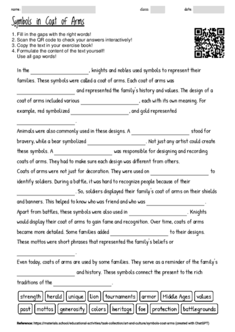 Worksheet with the topic "Symbols in Coat of Arms" | MATERIALS.SCHOOL