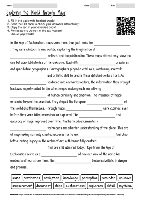 Worksheet with the topic "Exploring the World through Maps" | MATERIALS ...