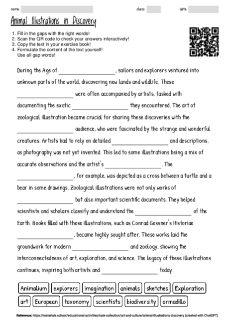 Worksheet with the topic "Animal Illustrations in Discovery ...