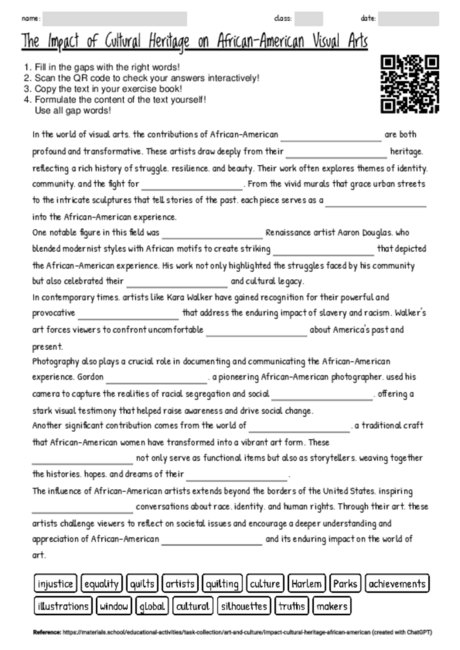 Worksheet with the topic "The Impact of Cultural Heritage on African ...