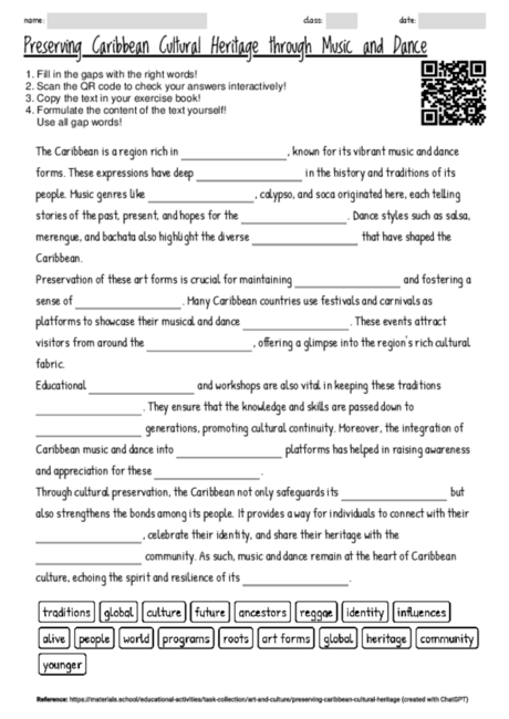 Worksheet with the topic "Preserving Caribbean Cultural Heritage ...