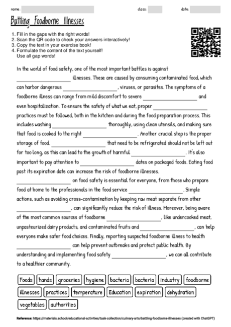 Worksheet with the topic "Battling Foodborne Illnesses" | MATERIALS.SCHOOL