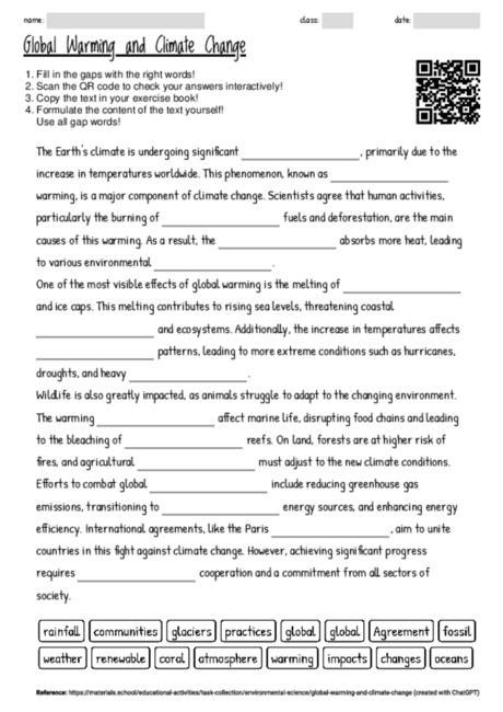 Worksheet with the topic "Global Warming and Climate Change ...