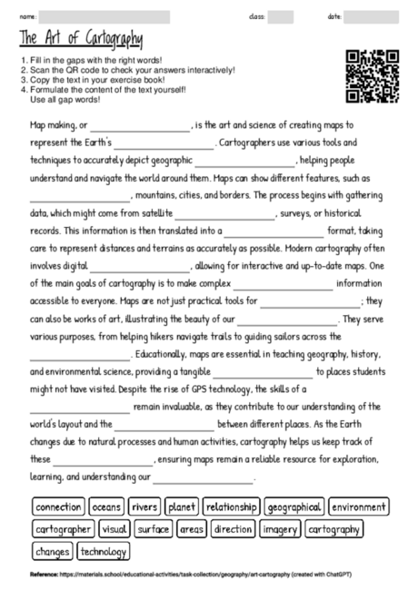 Worksheet with the topic "The Art of Cartography" | MATERIALS.SCHOOL