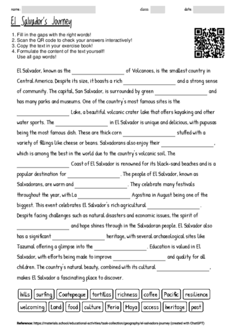 Worksheet with the topic "El Salvador's Journey" | MATERIALS.SCHOOL