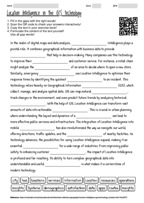 Worksheet with the topic "Location Intelligence in the GIS technology ...