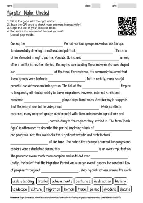 Worksheet with the topic "Migration Myths Unveiled" | MATERIALS.SCHOOL