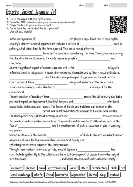 Worksheet with the topic "Exploring Ancient Japanese Art" | MATERIALS ...