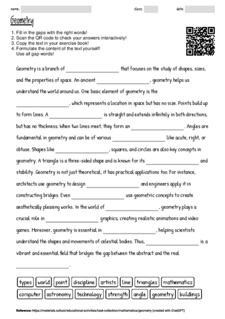 Worksheet with the topic "Geometry" | MATERIALS.SCHOOL