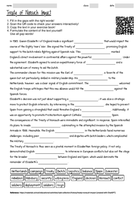 Worksheet with the topic "Treaty of Nonsuch Impact" | MATERIALS.SCHOOL