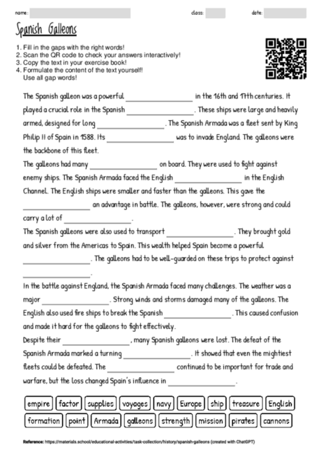 Worksheet with the topic "Spanish Galleons" | MATERIALS.SCHOOL