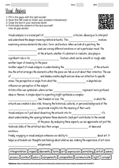 Worksheet with the topic "Visual Analysis" | MATERIALS.SCHOOL