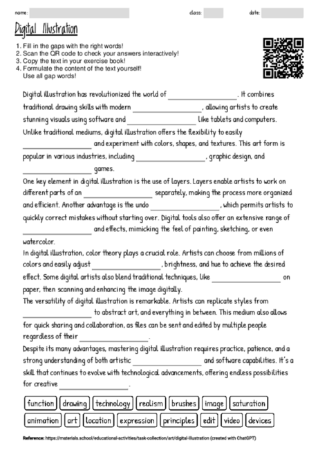 Worksheet with the topic "Digital Illustration" | MATERIALS.SCHOOL