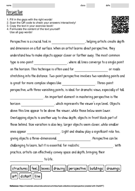 Worksheet with the topic "Perspective" | MATERIALS.SCHOOL