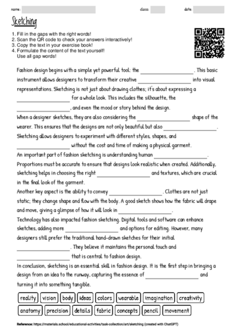 Worksheet with the topic "Sketching" | MATERIALS.SCHOOL